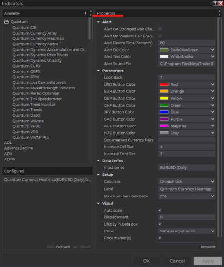 Currency Heatmap for NinjaTrader 8 – Information and Configuration ...