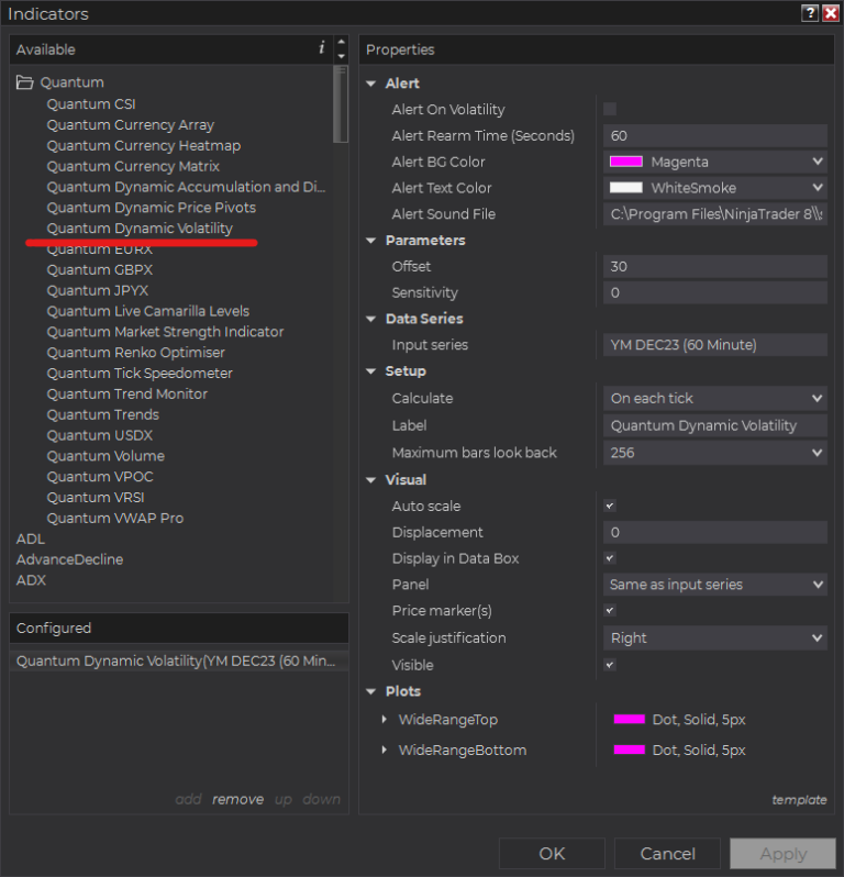 Dynamic Volatility For Ninjatrader 8 Information And Configuration Quantum Trading
