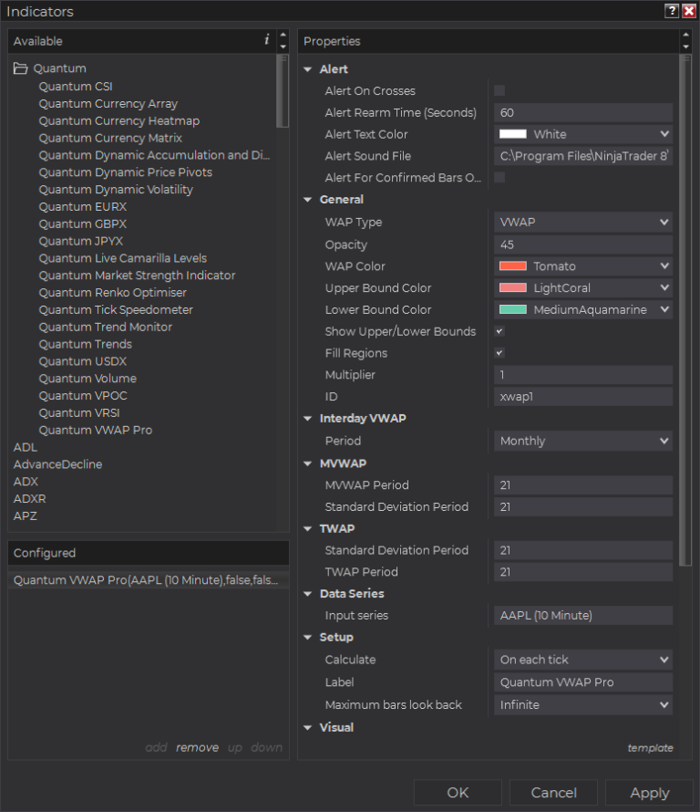 VWAP Pro Indicator for NinjaTrader 8 – Information and Configuration ...