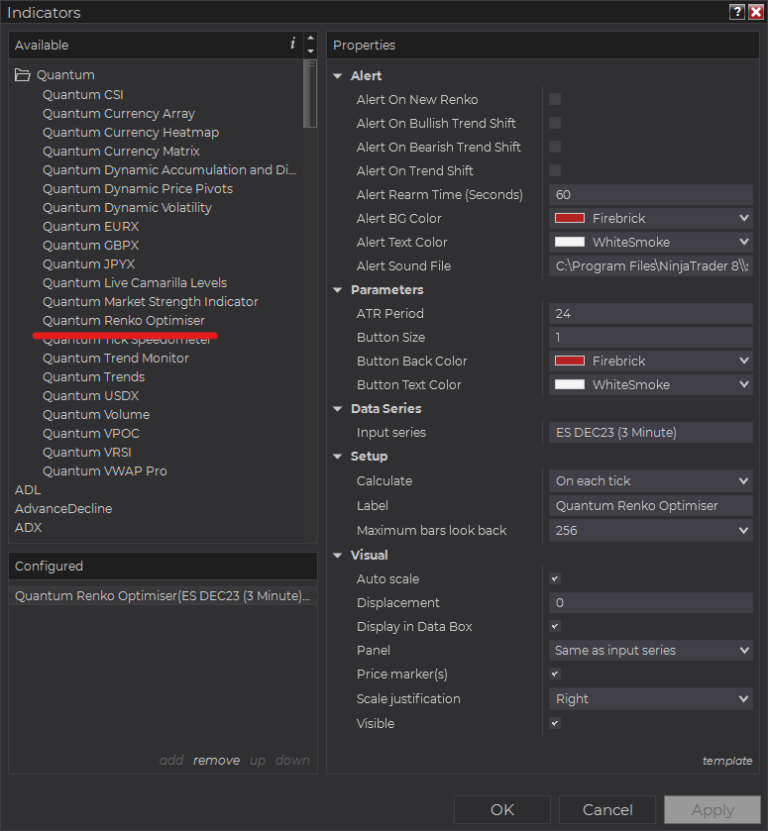 Renko Optimiser for NInjaTrader 8 – Information and Configuration | Quantum Trading Indicators ...